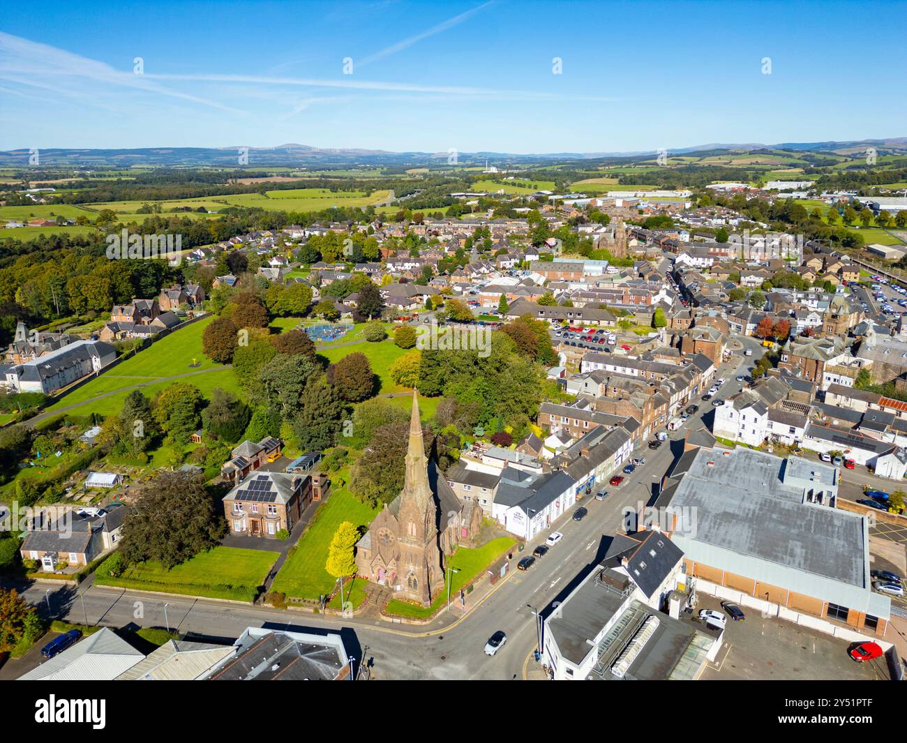 Aerial view from drone of Lockerbie in Dumfries and Galloway, Scotland ...