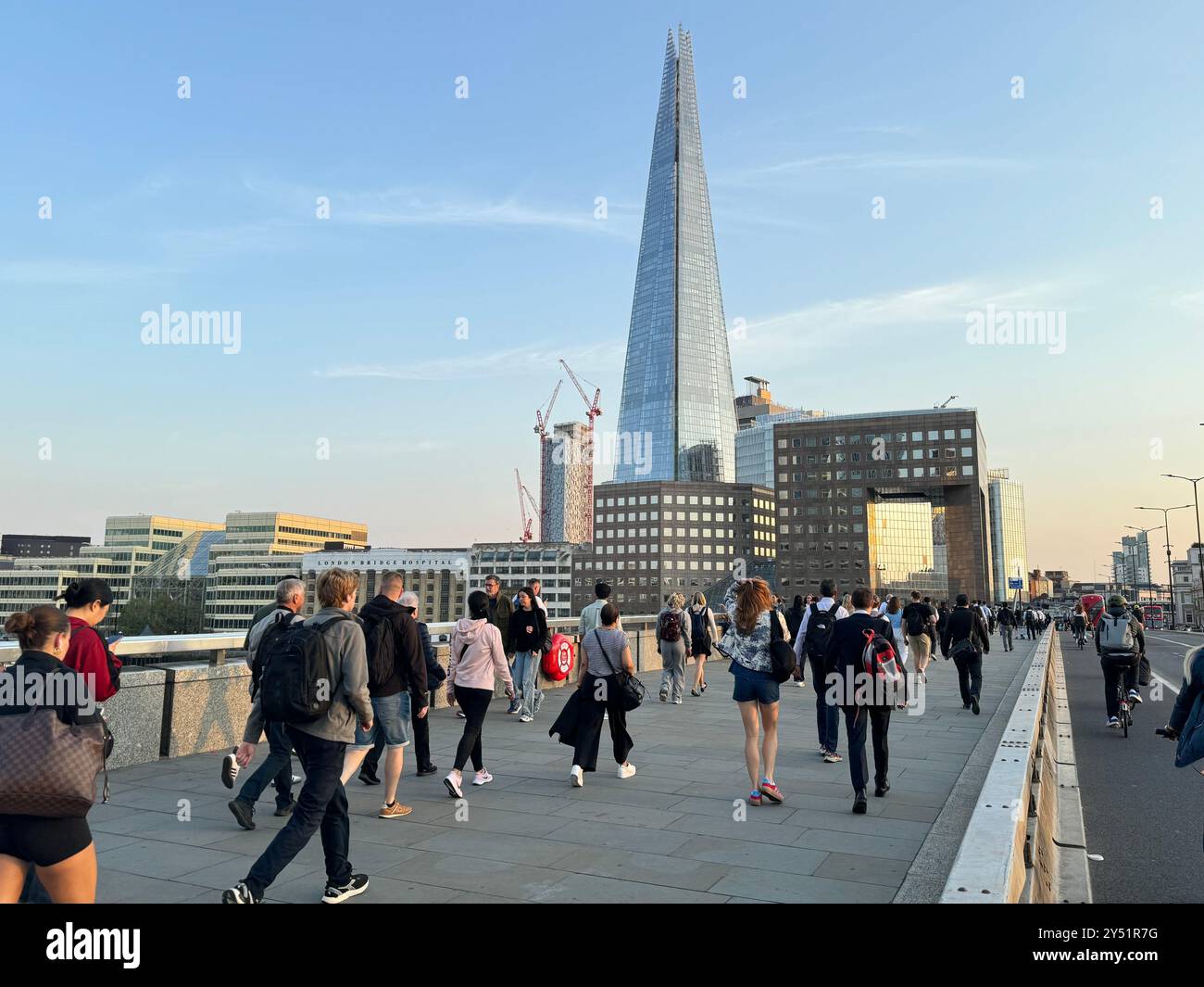 People walking over London Bridge on a warm mid September day Stock ...