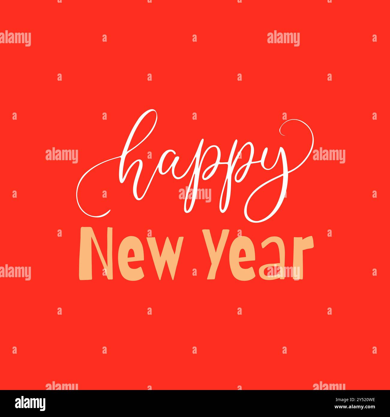 Square bright red New Year greeting card with calligraphic lettering ...
