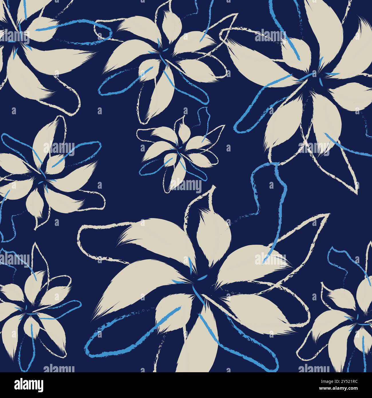 A hand drawing fashion textile vector. Floral textile tropical bicolor ...