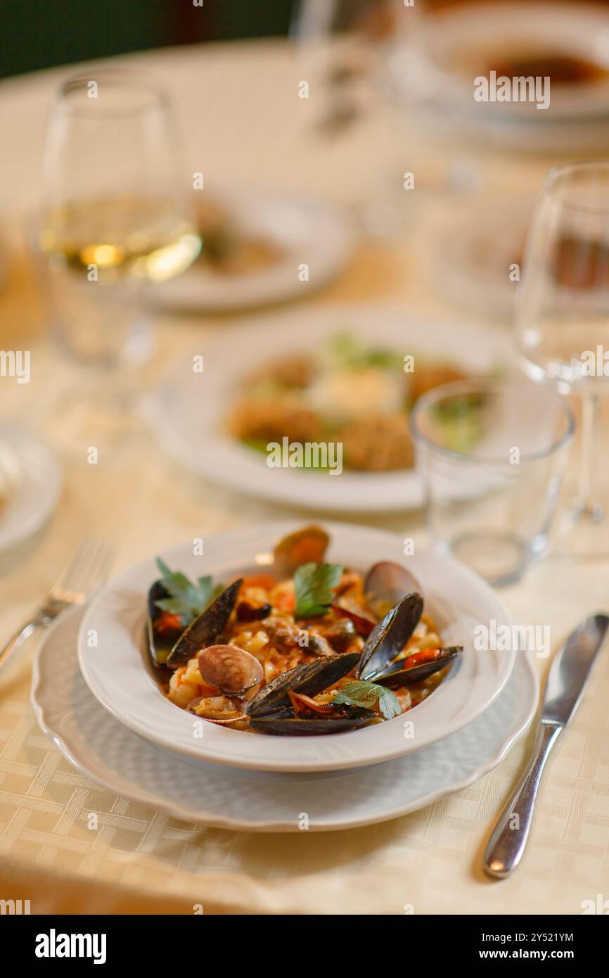 Close up on italian traditional northern food on a restaurant table ...