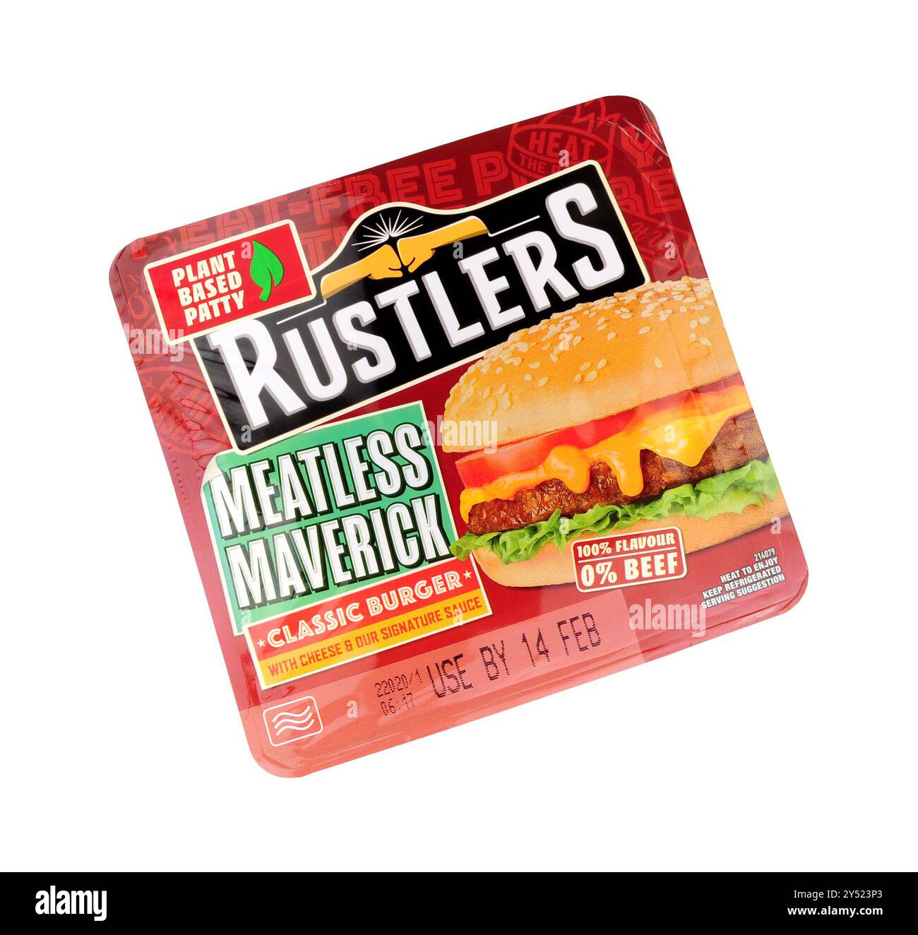 Rustlers meat free maverick burger formed from pea protein microwave ...