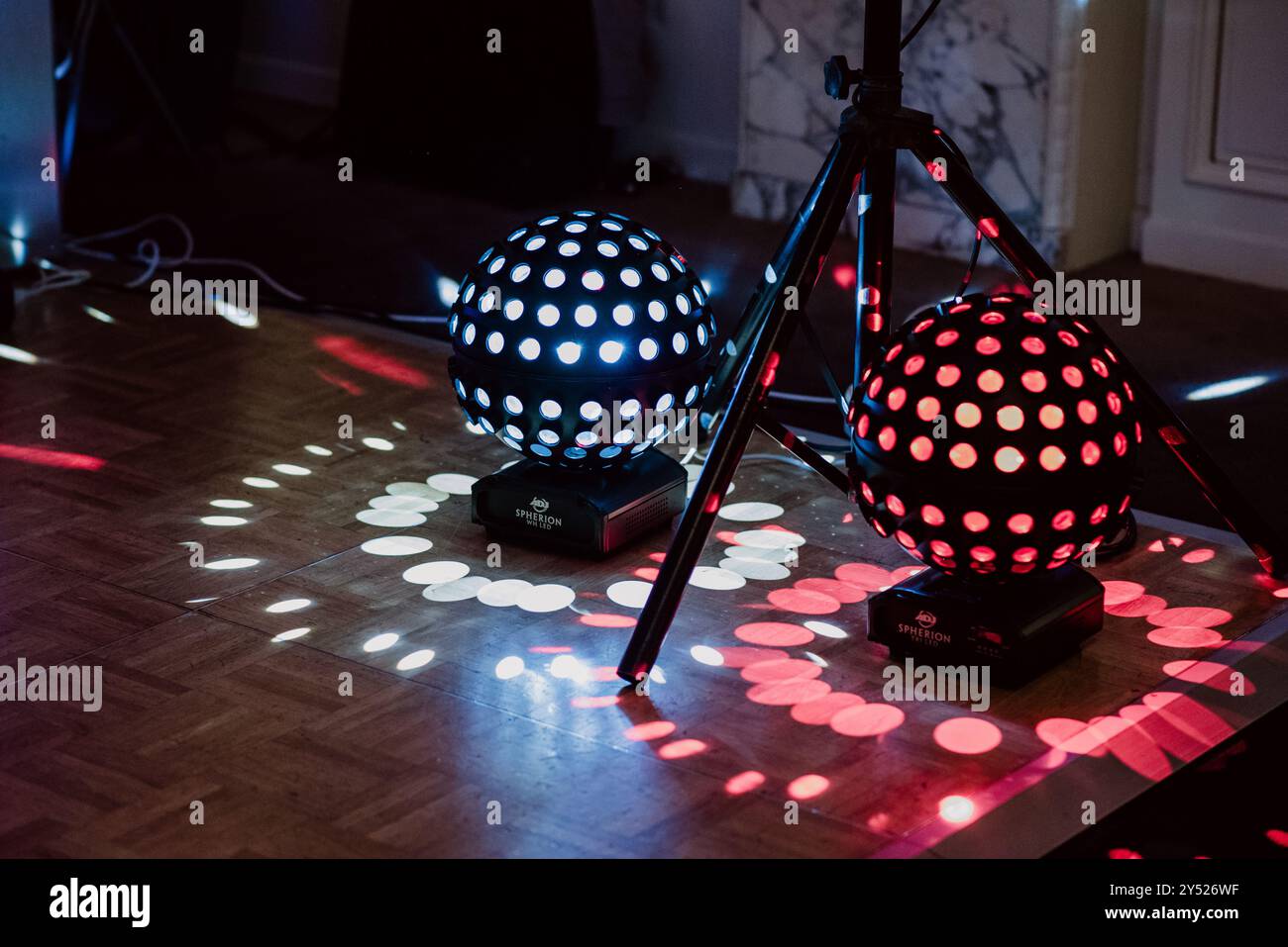 Colorful dance floor lights at a party or wedding, creating ambiance ...