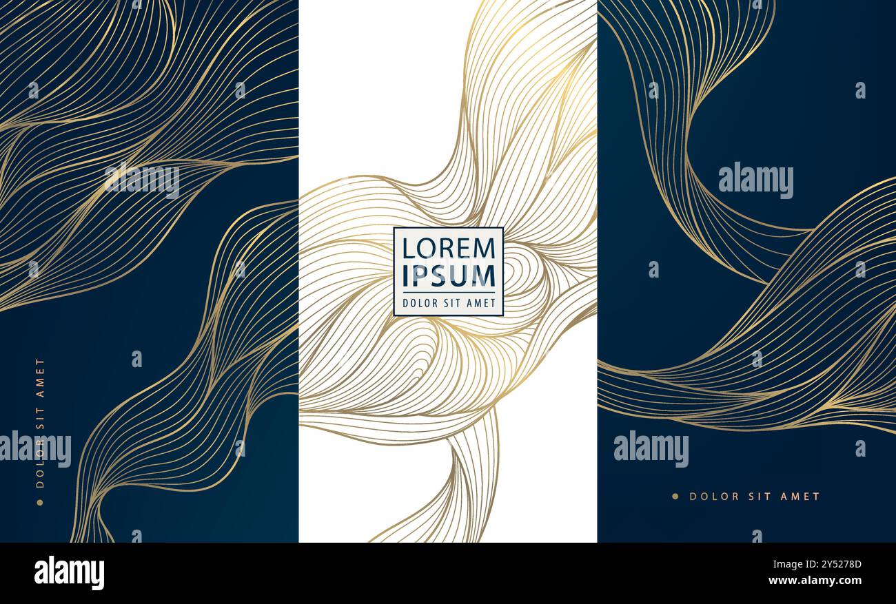 Vector set of abstract luxury package background, line wave pattern for ...