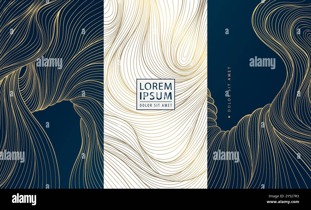 Vector set of abstract luxury package background, line wave pattern for ...