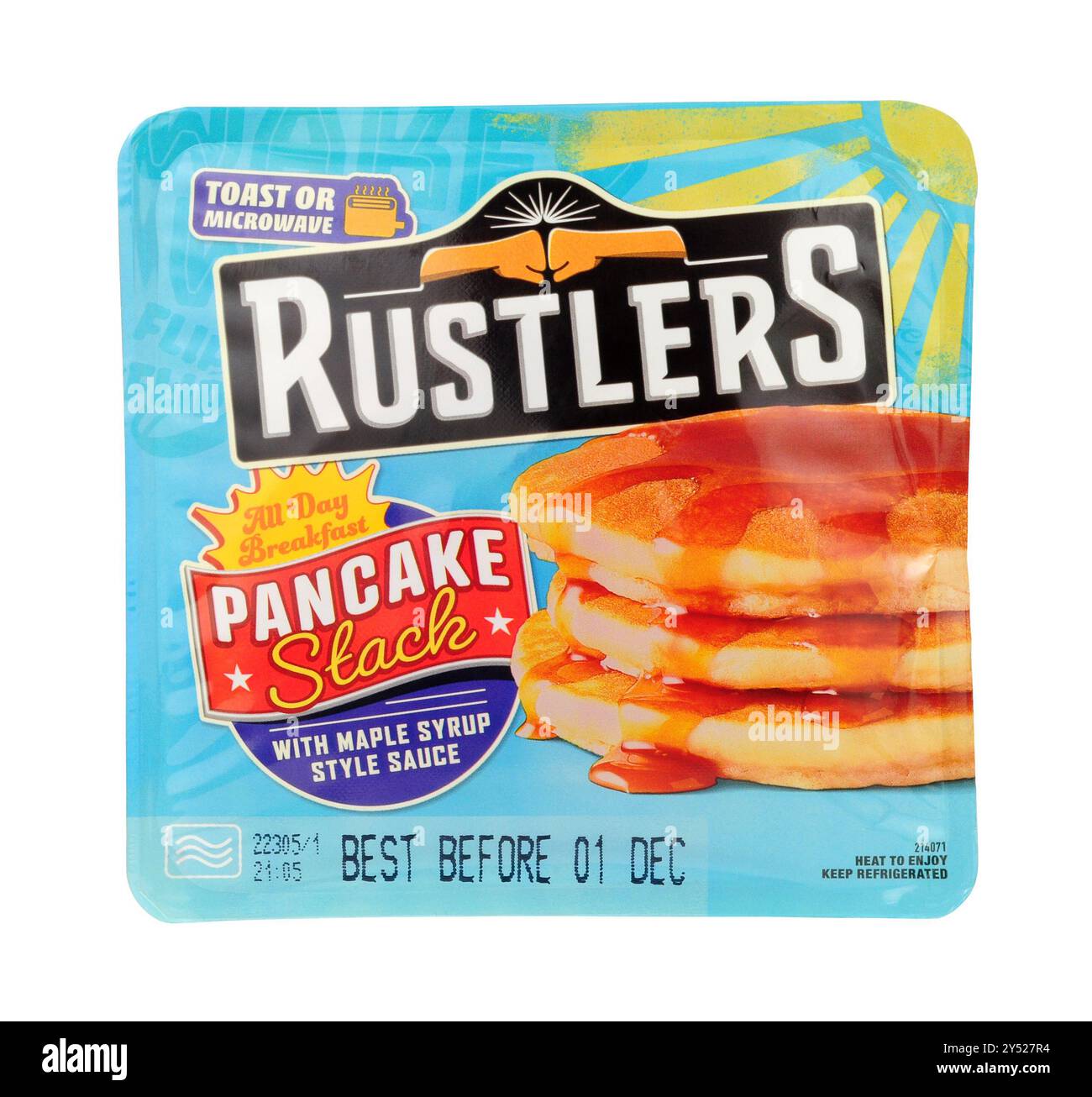 Rustlers microwave pancake stack with maple syrup style sauce in a 129g ...