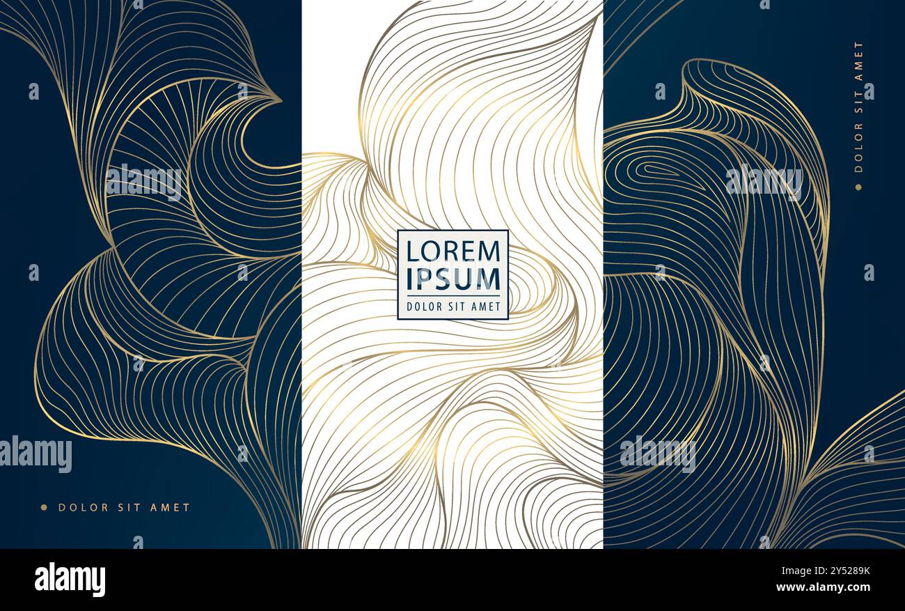 Vector set of abstract luxury package background, line wave pattern for ...