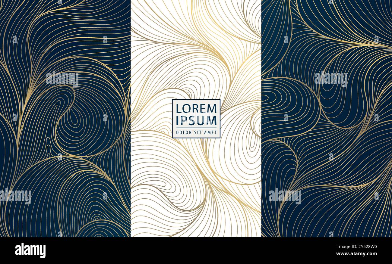 Vector set of abstract luxury package background, line wave pattern for ...