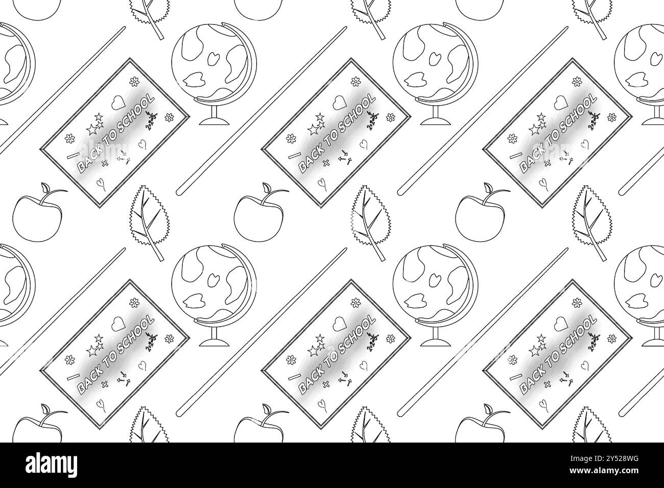 Fun back-to-school coloring page featuring a globe, apples, a ...