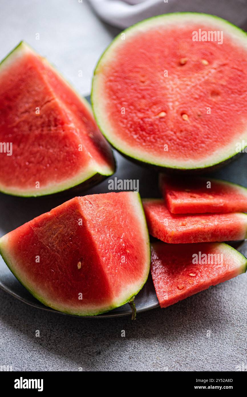 Organic ripe watermelon fruit slices Stock Photo - Alamy