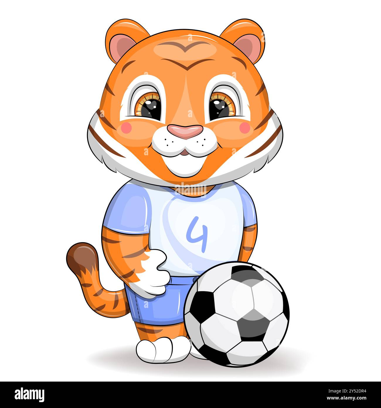 Cute cartoon tiger with soccer ball. Vector illustration of an animal ...