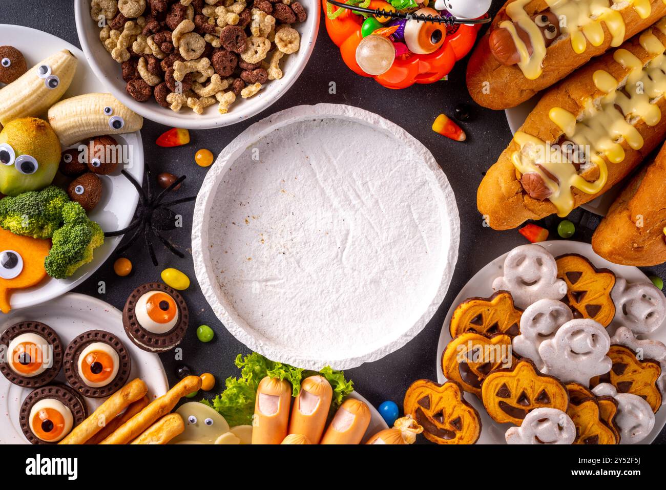 Halloween monster food and snack assortment. Set of funny creative food ...