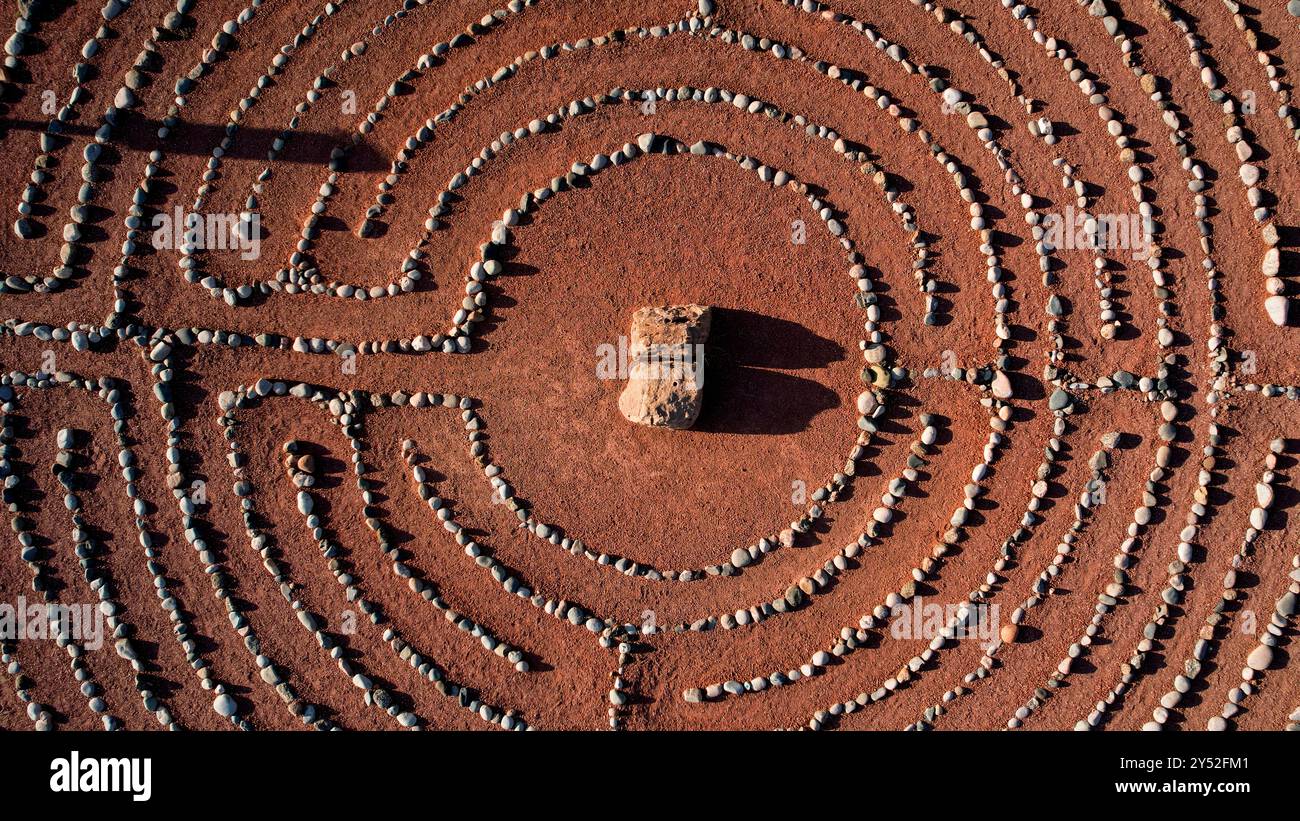 Arial view of Labyrinth circle made with rocks Stock Photo - Alamy