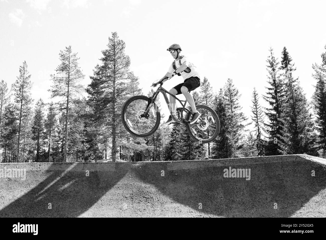 man riding a bike at a bike park pump track in Trysil Norway Stock ...