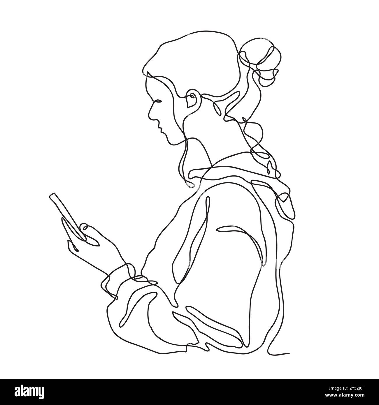 One continuous line. Woman with phone Stock Photo - Alamy