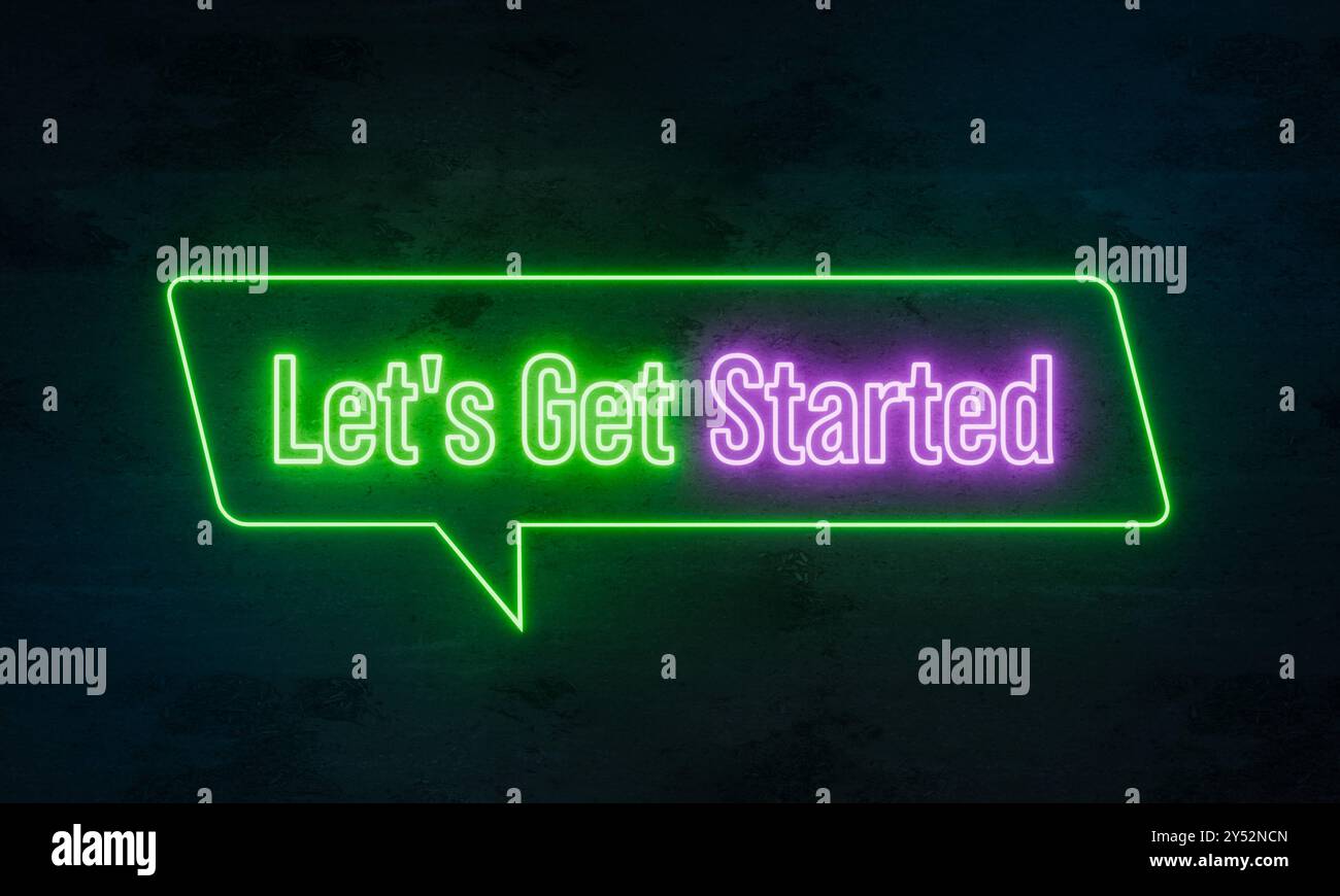 Let s get started Let s get started. Illuminated neon sign in green and ...