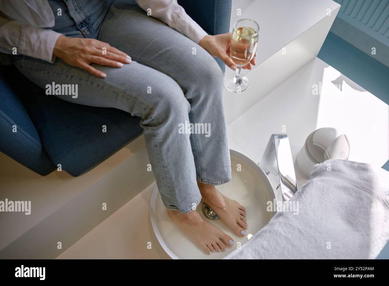 Female legs after pedicure procedure at spa beauty salon Stock Photo ...