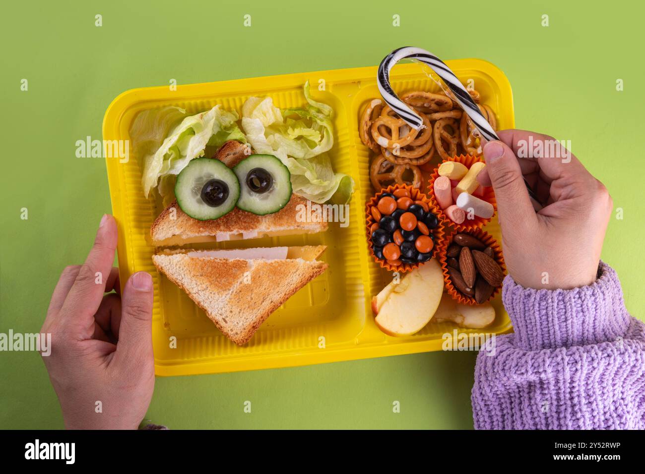 Halloween funny kids food, school lunch box with crackers, monster ...