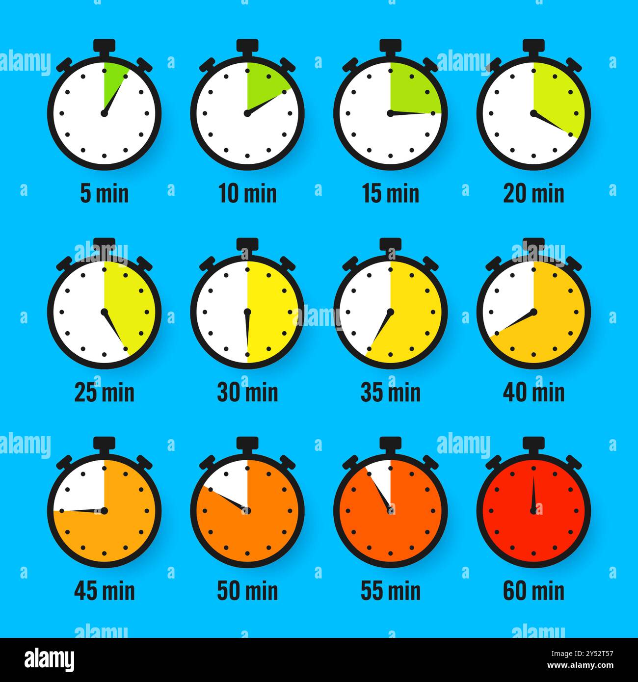Stopwatch icons. Colorful simple chronometer, time counter with dial ...