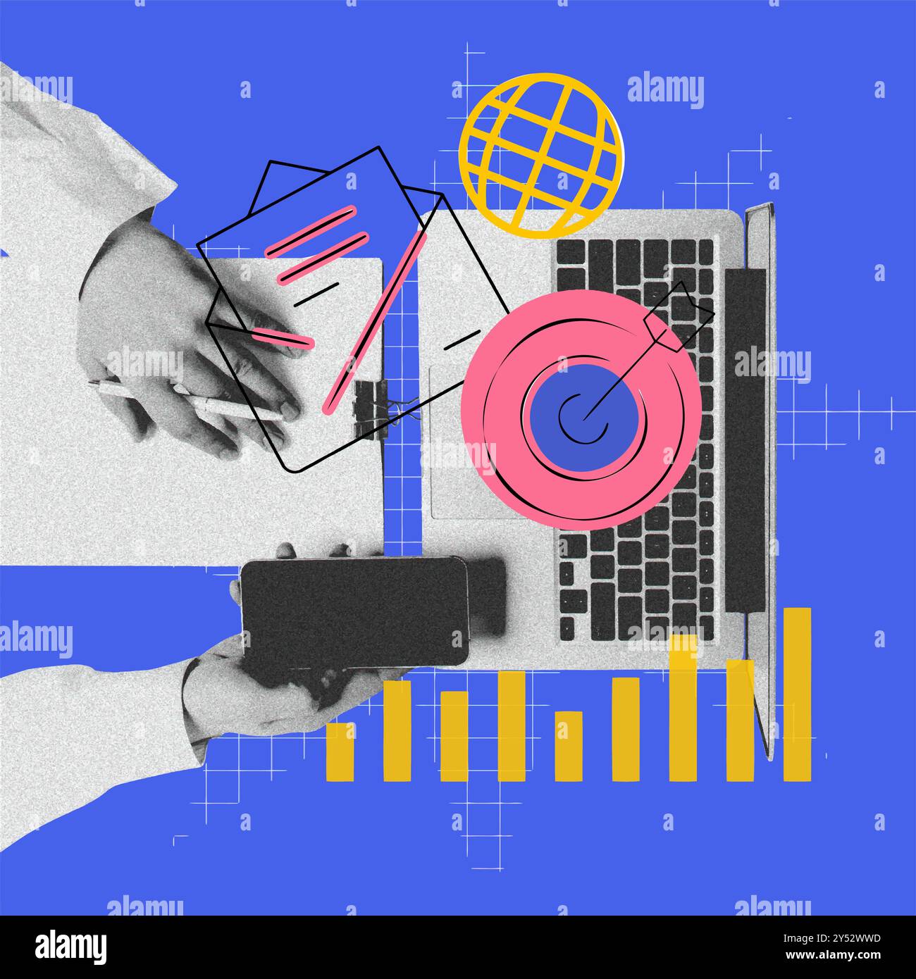 Laptop, mobile phone and analytics. Visual aid for online courses ...