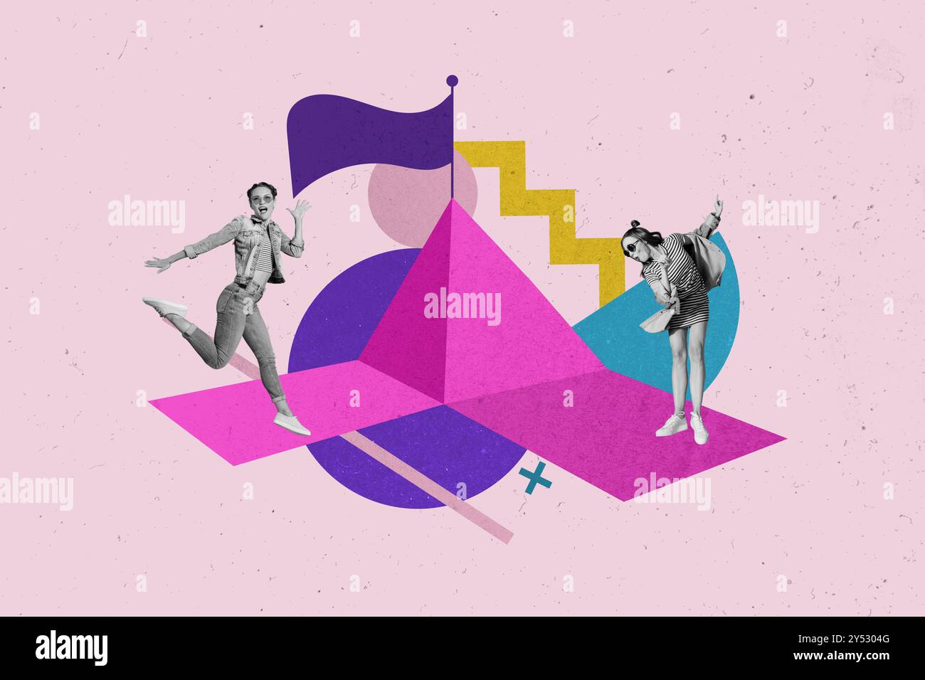 Photo cartoon comics sketch collage picture of happy smiling ladies ...