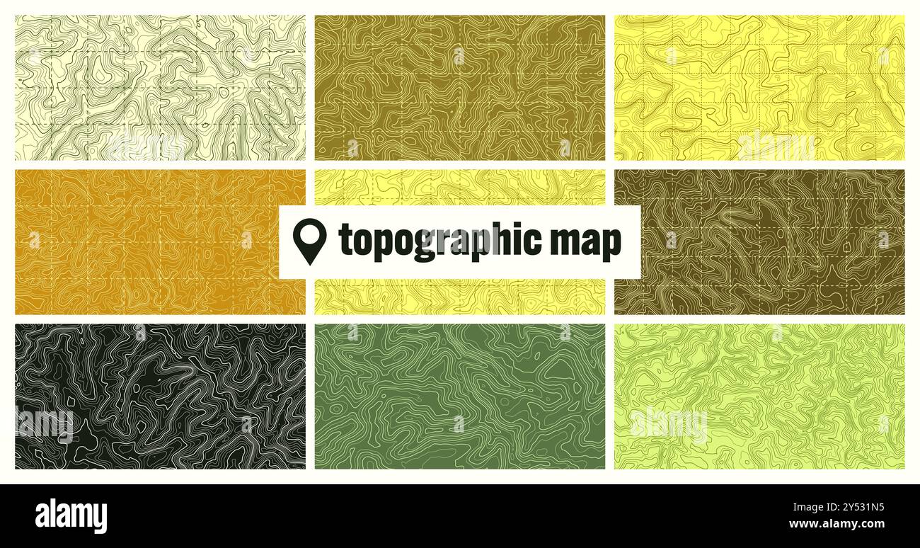 Colorful topographic map with contour lines. Geographic terrain grid ...