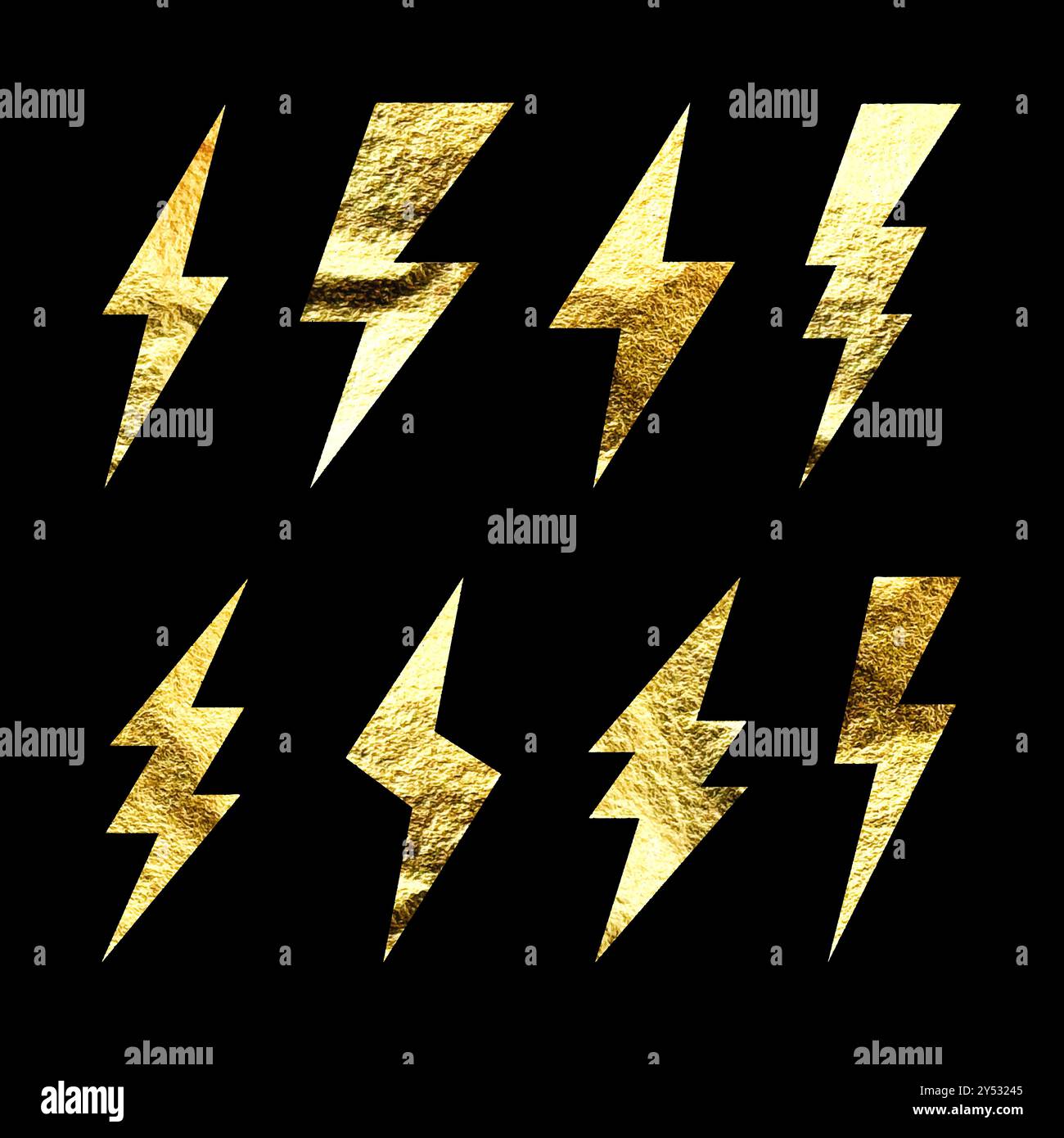 Golden lightning bolt icons collection. Gold foil texture. Flash symbol ...