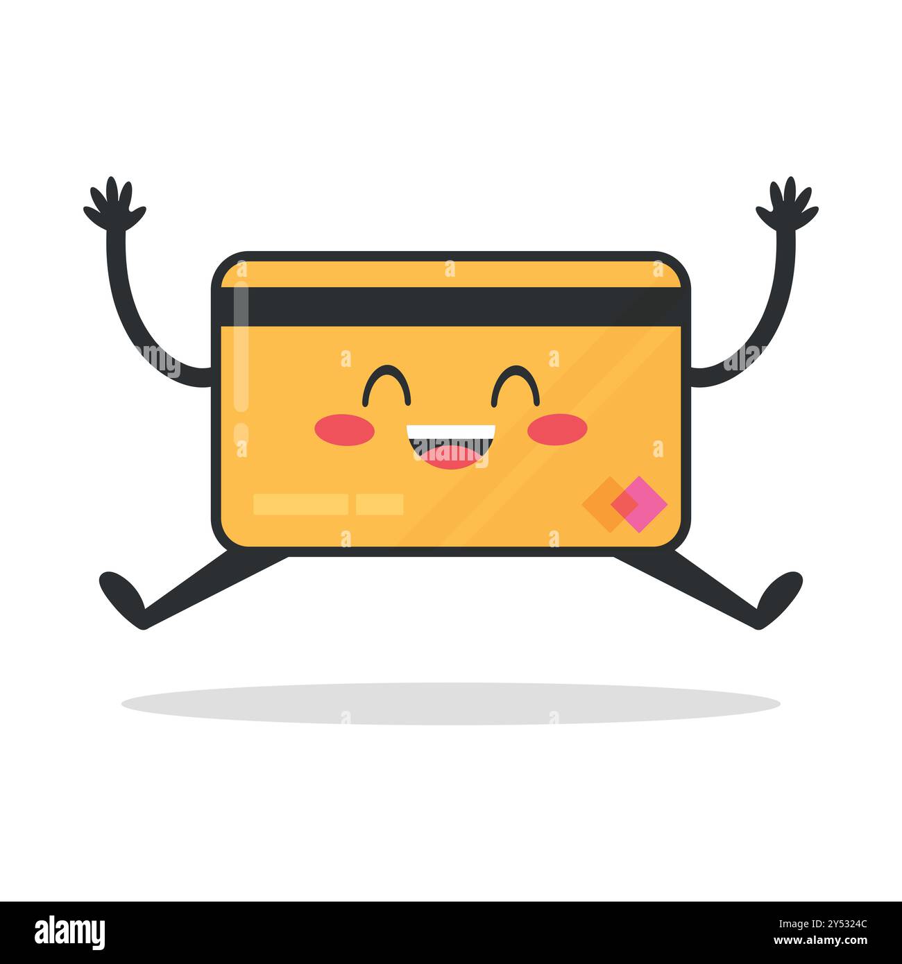 Cute cartoon credit card character. Plastic bank card mascot is jumping ...