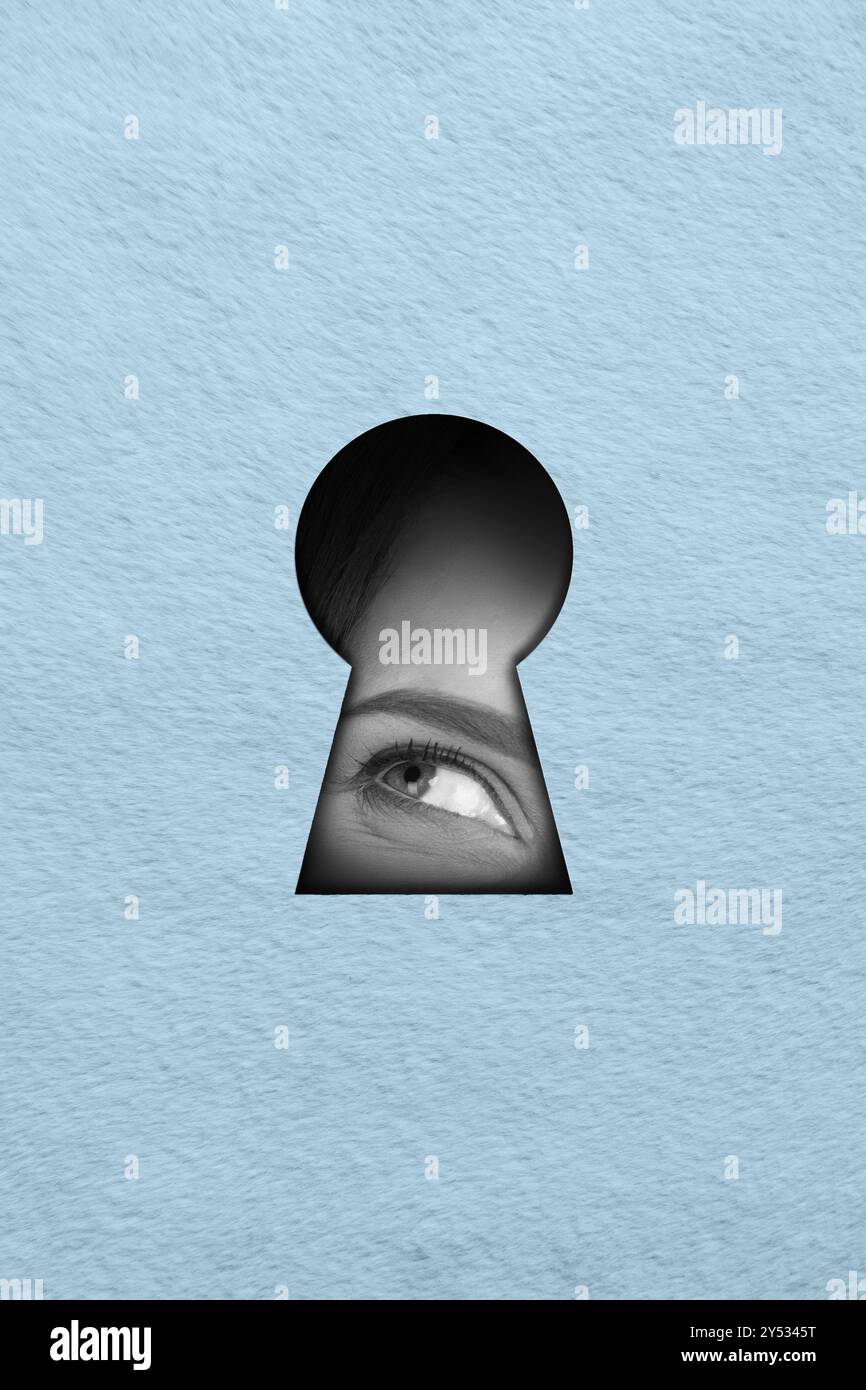 Vertical composite artwork collage image picture of girl look through ...