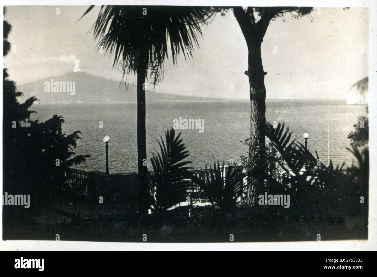 Landscape of smoking Vesuvio mount from Sorrento, Naples, Italy, 1943 ...