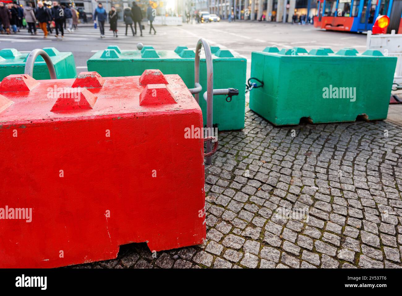 Colorful concrete safety barriers blocks protecting public holiday ...