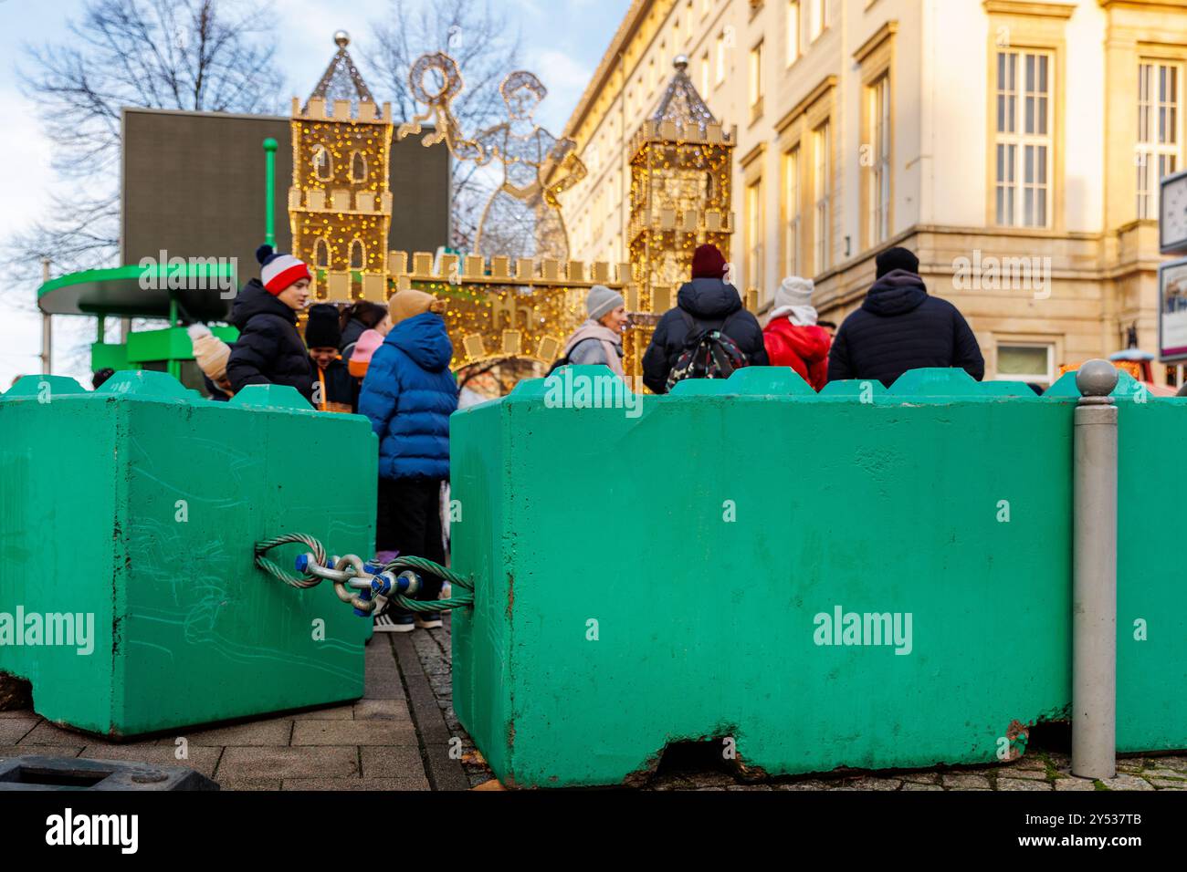 Colorful concrete safety barriers blocks protecting public holiday ...