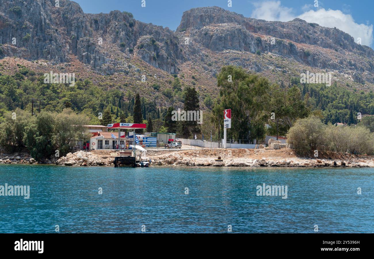 Kastellorizo island, Dodekanisos, Greece - August 6, 2024: EKO branded gas station built on the ...