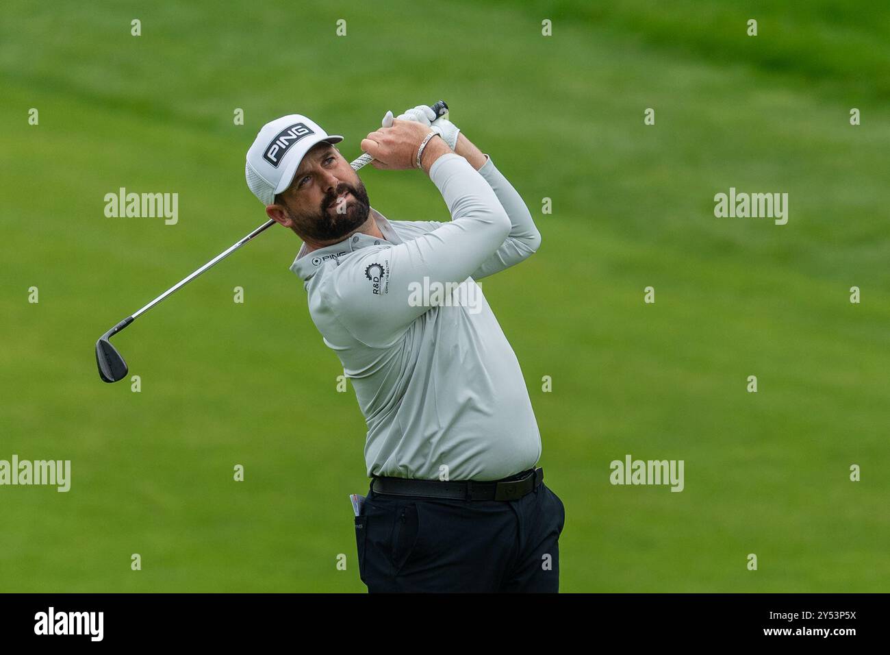 Matthew Baldwin of England plays a shot on the 7th hole during round 2 ...