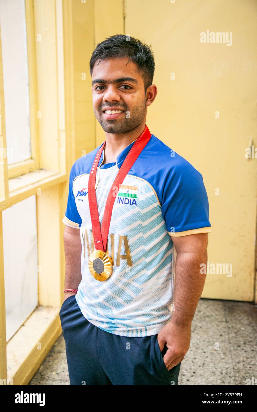 NEW DELHI, INDIA - SEPTEMBER 12: Navdeep Singh (Gold in Men's javelin ...