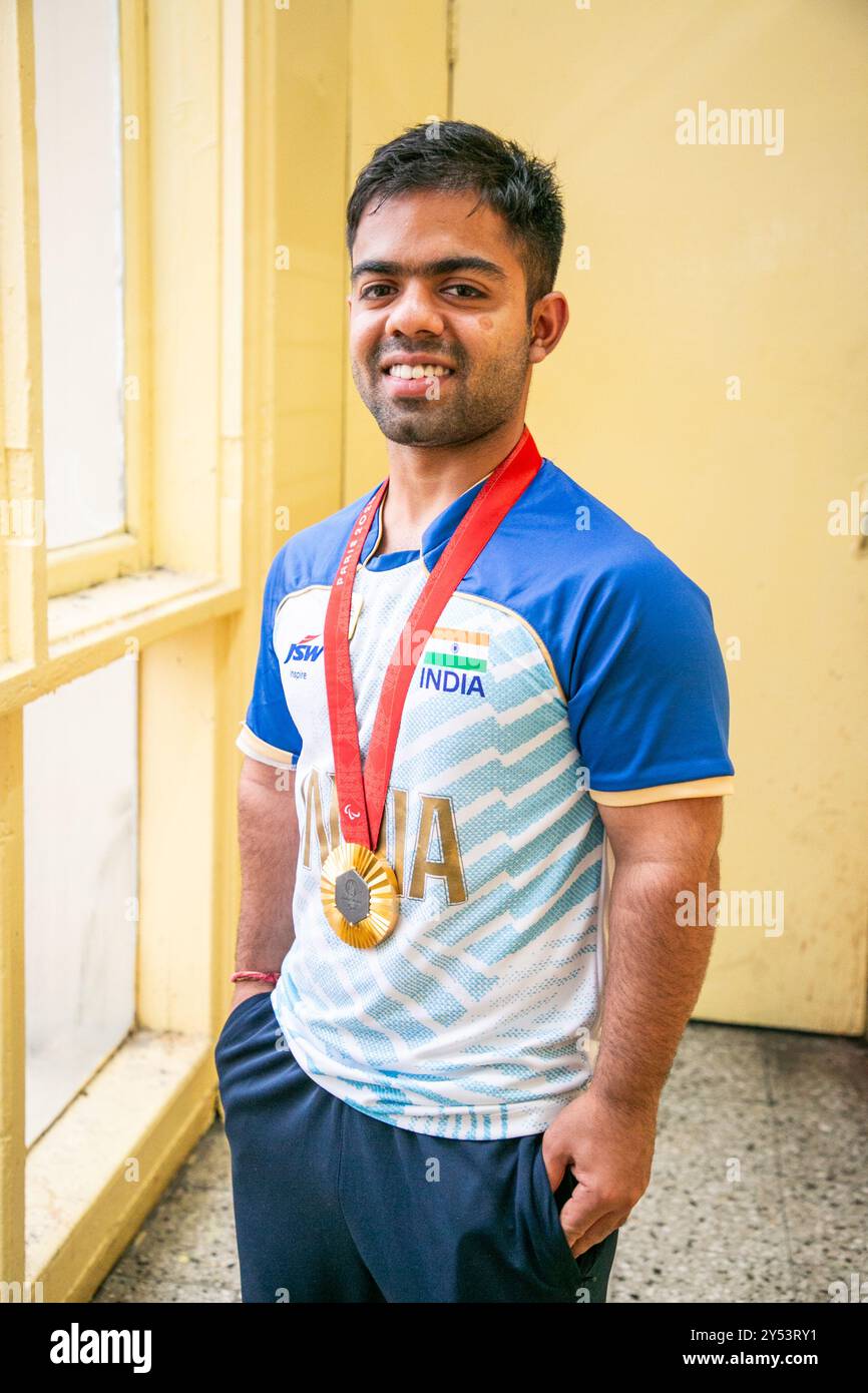 NEW DELHI, INDIA - SEPTEMBER 12: Navdeep Singh (Gold in Men's javelin ...