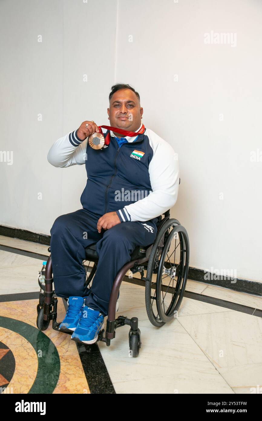 NEW DELHI, INDIA - SEPTEMBER 12: Indian para archer Rakesh Kumar during ...