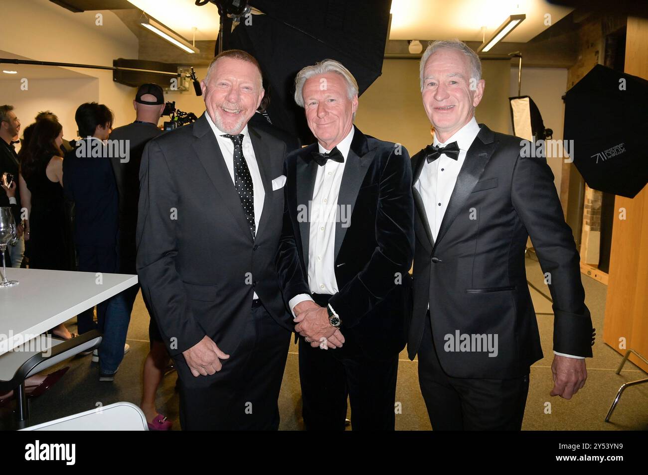 Boris Becker, Björn Borg und John McEnroe bei der Eröffnung des Laver ...
