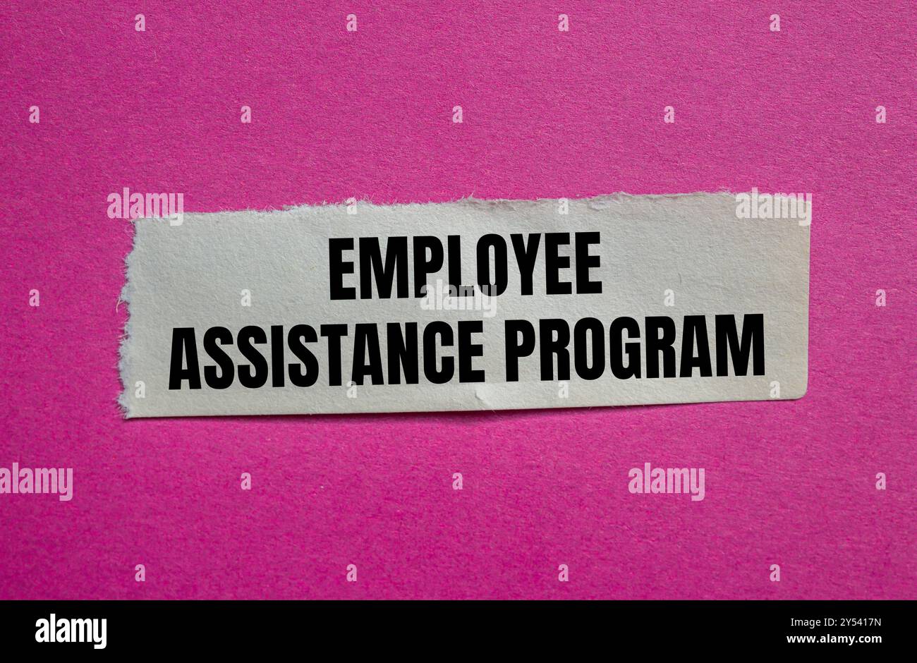 Employee assistance program message written on ripped torn paper piece with pink background ...