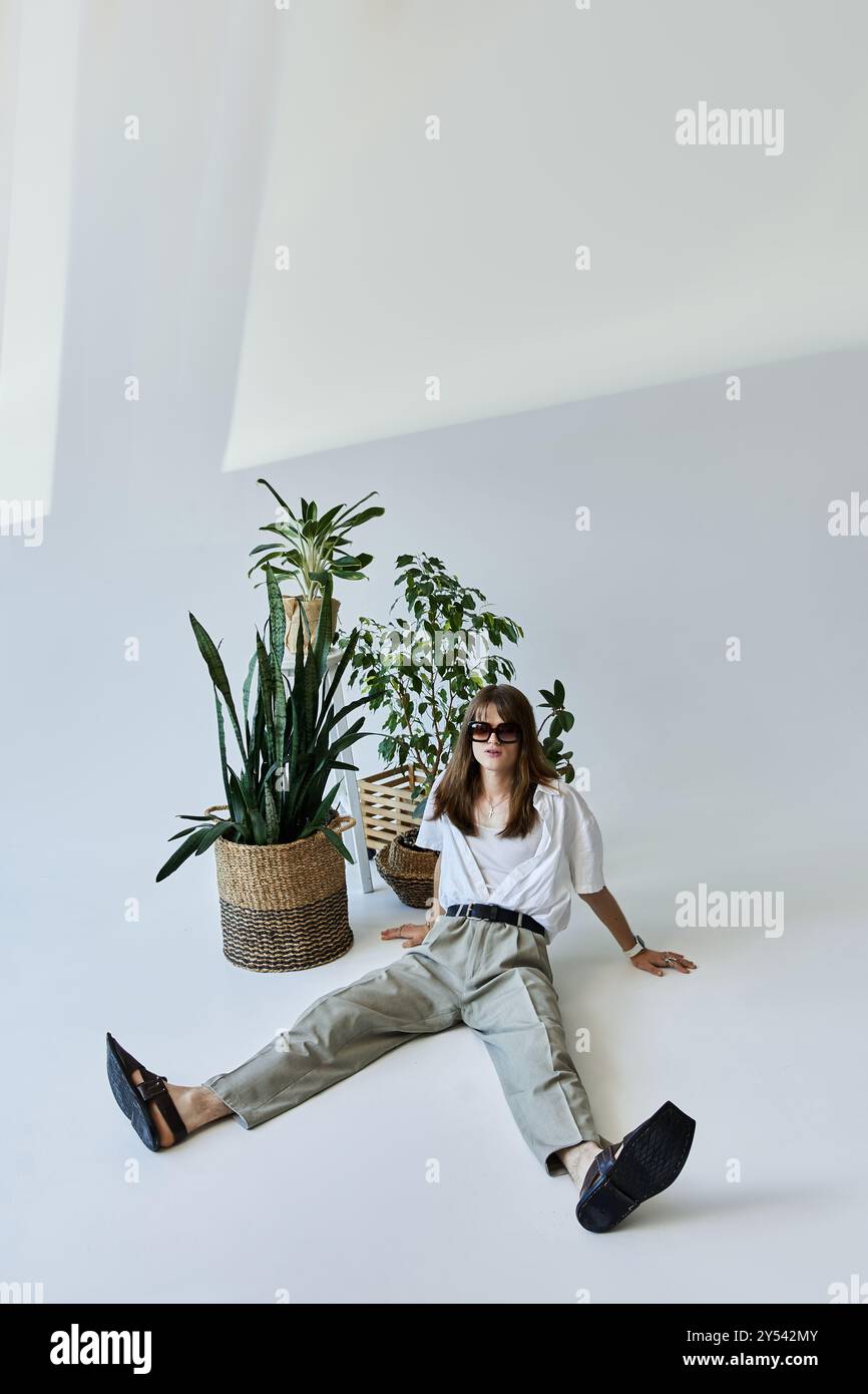 A young fashionable guy enjoys a relaxed moment surrounded by indoor ...