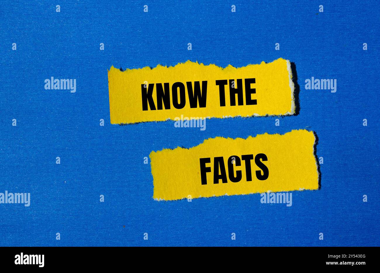 Know the facts message written on ripped yellow torn paper pieces with ...