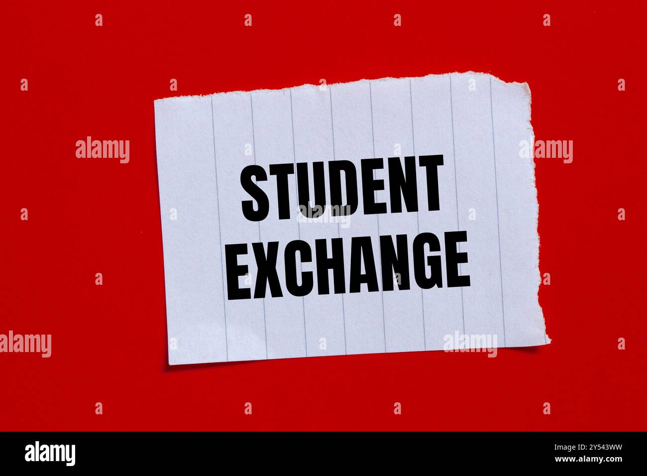 Student exchange message written on ripped torn paper piece with red ...