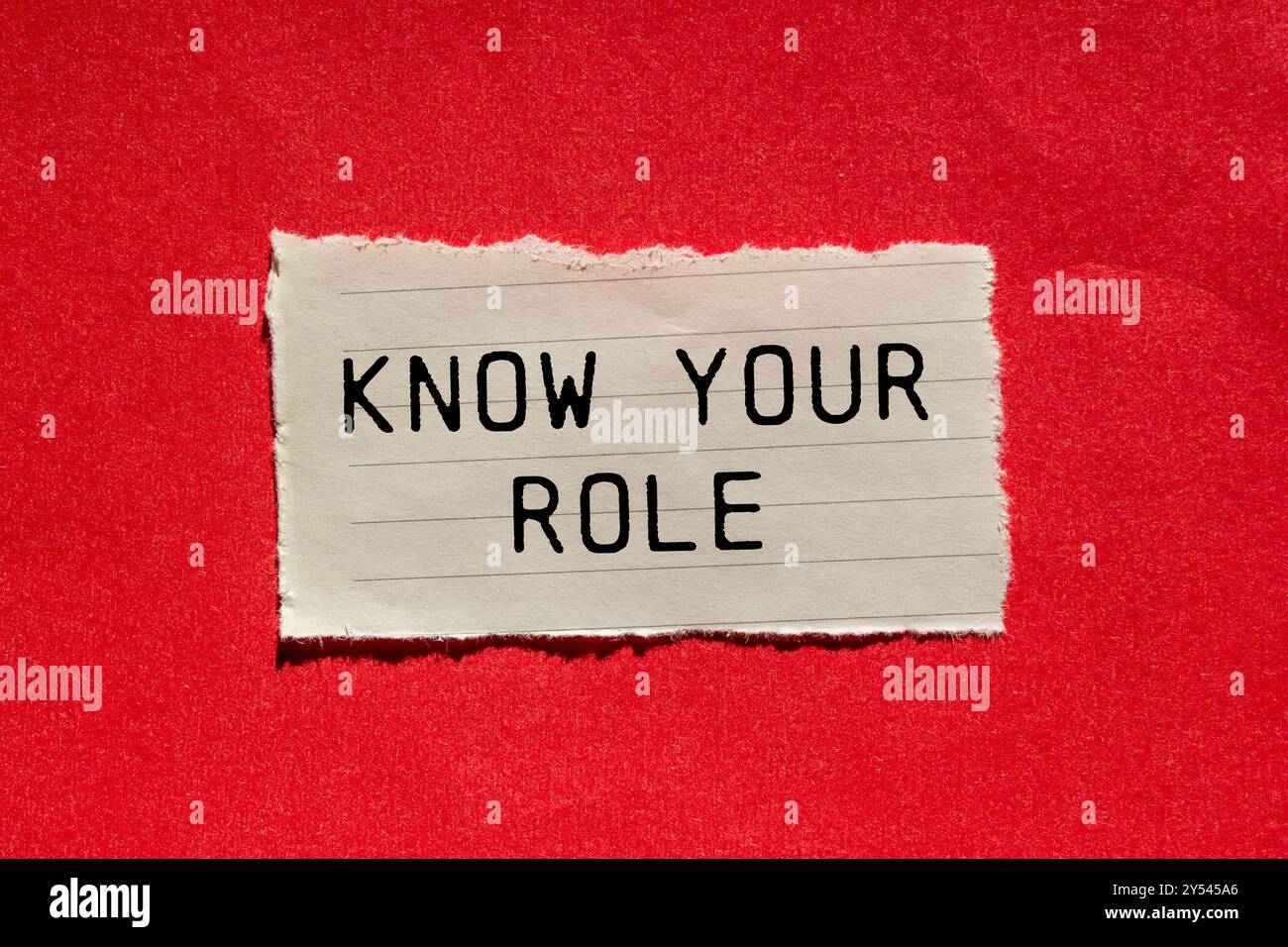Know your role message written on ripped torn paper piece on red ...