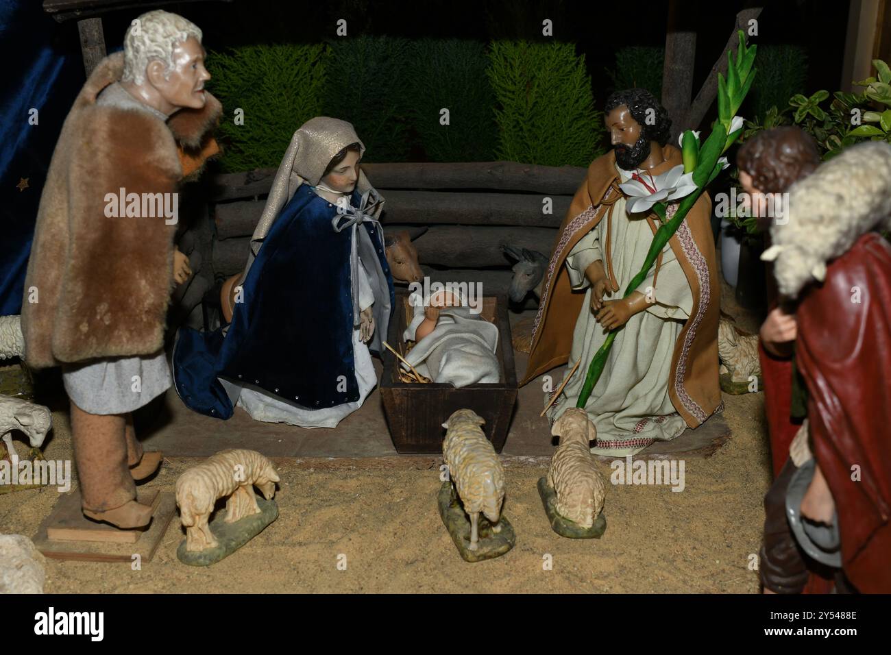 Christmas creche with Joseph Mary and small Jesus Stock Photo - Alamy