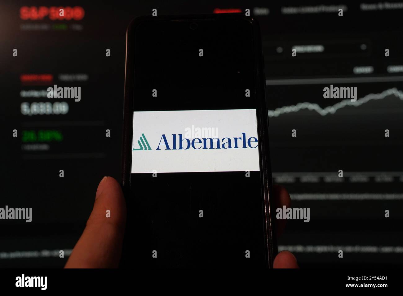 In this photo illustration, Albemarle Corporation logo is displayed on ...