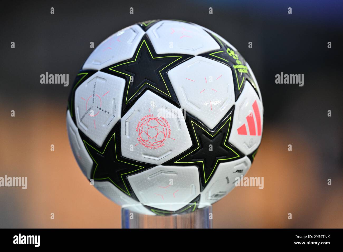 PRAGUE, CZECH REPUBLIC - SEPTEMBER 18: Adidas match day ball and UEFA ...