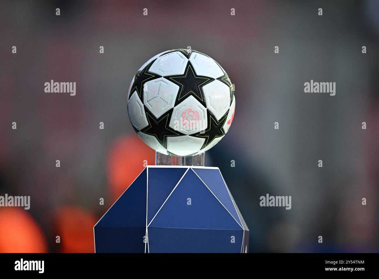 PRAGUE, CZECH REPUBLIC - SEPTEMBER 18: Adidas match day ball and UEFA ...