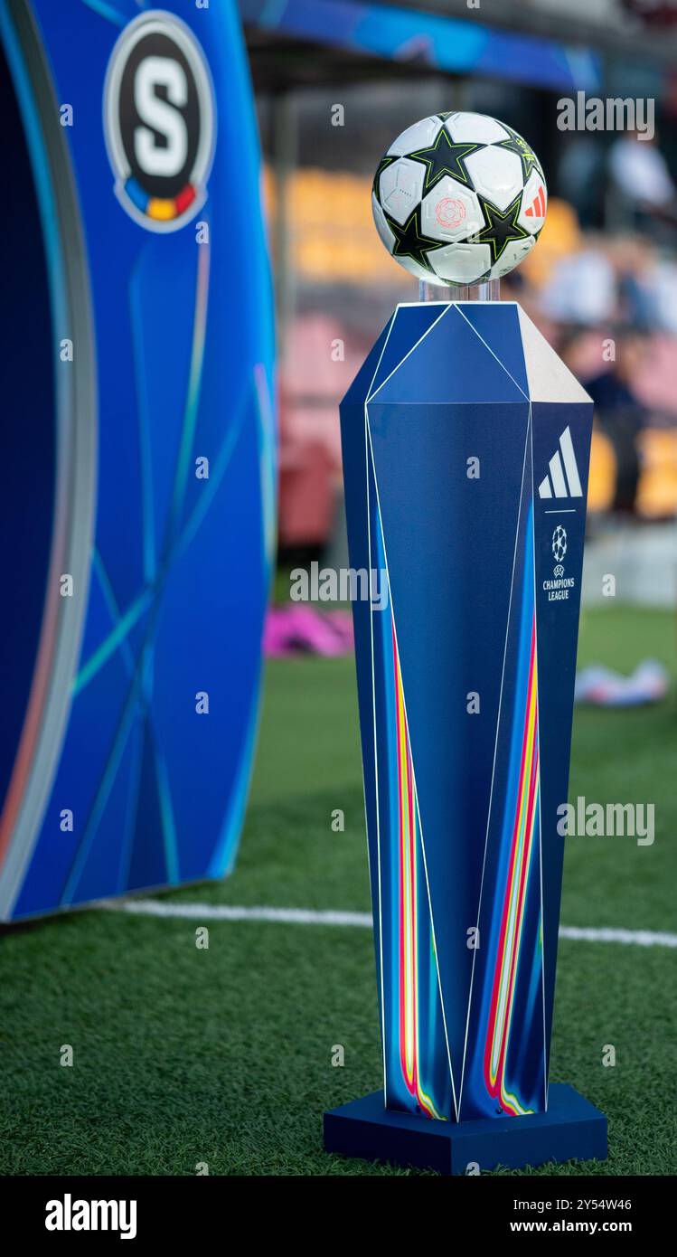 PRAGUE, CZECH REPUBLIC - SEPTEMBER 18: Adidas match day ball and UEFA ...