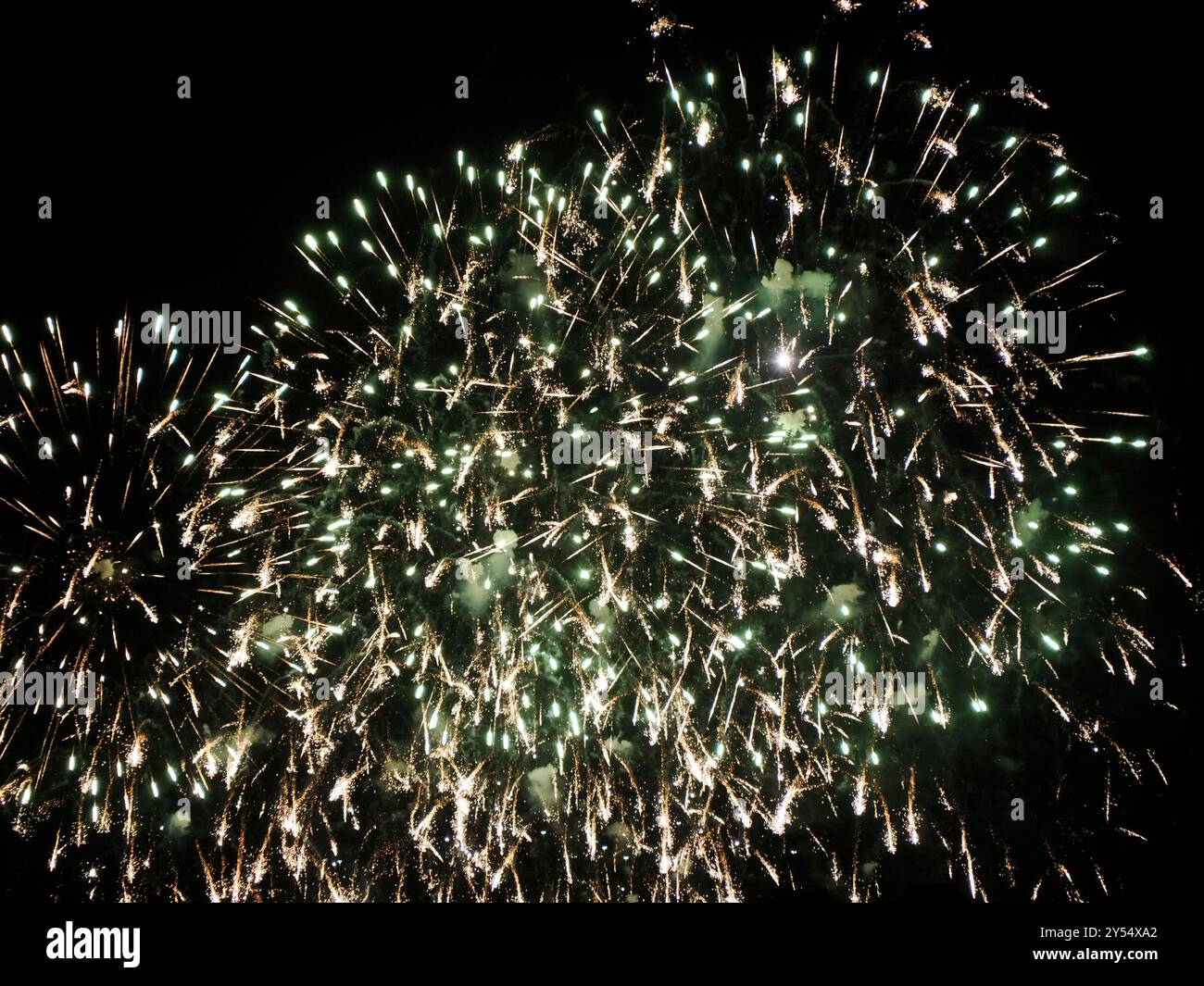 Beautiful fireworks fill the night time sky of Cincinnati Stock Photo ...