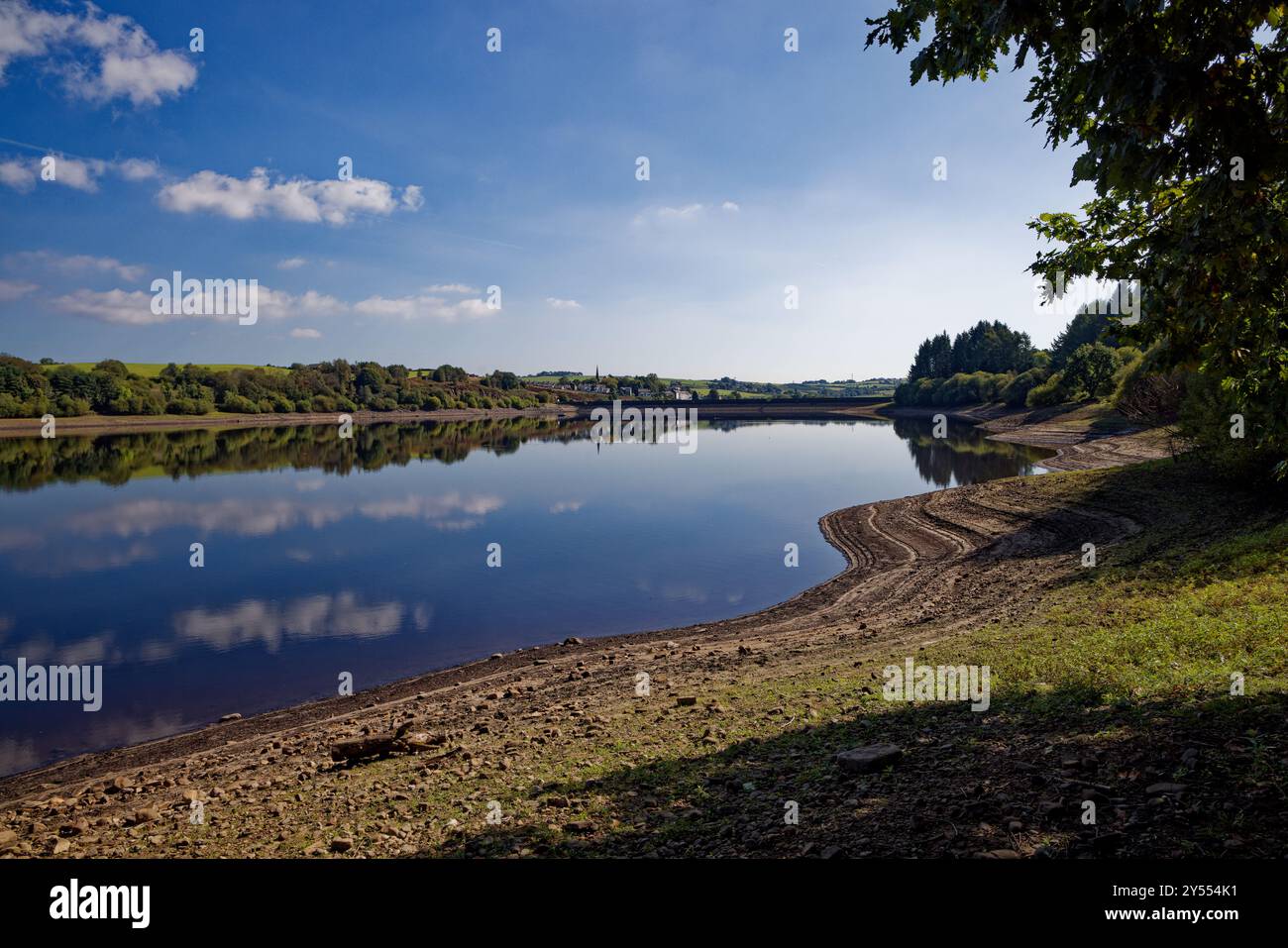 Receding Summer water levels at Wayoh Reservoir, Blackburn, Lancashire ...